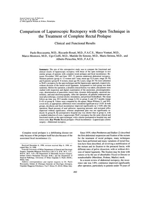 Pdf Comparison Of Laparoscopic Rectopexy With Open Technique In The Treatment Of Complete