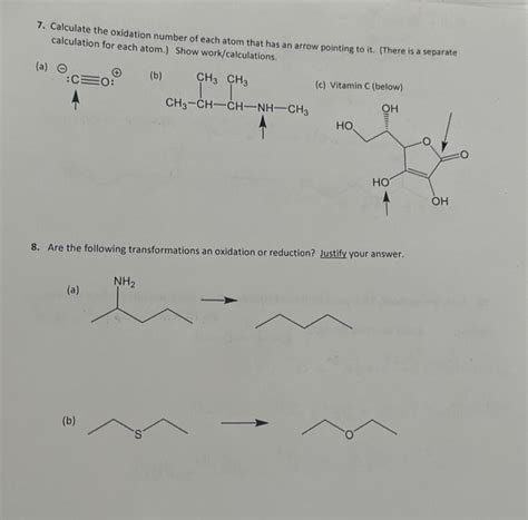 Solved 7 Calculate The Oxidation Number Of Each Atom That