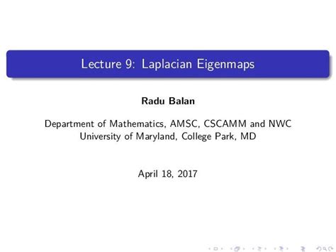 pdf lecture 9 laplacian eigenmaps · problem formulation laplacian