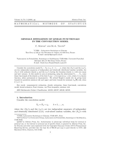 Pdf Minimax Estimation Of Linear Functionals In The Convolution Model