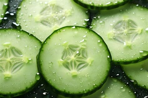 Fresh Cucumber Slices With Water Drops Top View Background Texture Of Green Cucumber Slices Fresh Cucumber Slices With Water Drops Top View Background Texture Of Green Cucumber Slices