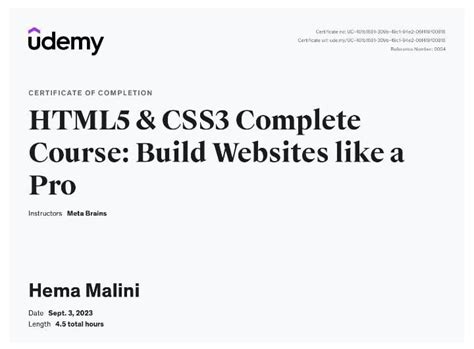 Completed Html5 And Css3 Course On Udemy Hema Malini Posted On The
