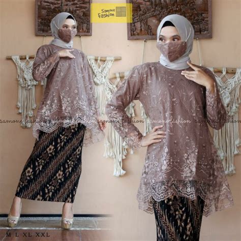 Jual SETELAN KEBAYA MODERN SETELAN TULLE BLOUSE AZKIA SET KEBAYA