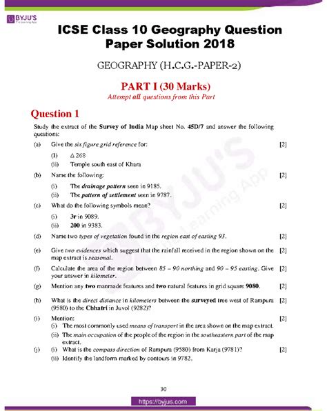 Icse Class 10 Geography Question Paper Solution 2018 Part I 30 Marks Attempt All Questions