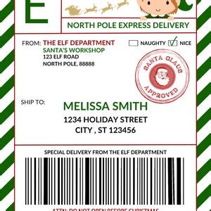 Printable North Pole Shipping Label Elf Mail Mailing Label Editable