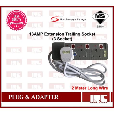 13amp Extension Wire Trailing Socket Universal Trailing Socket Sirim Approved Buatan