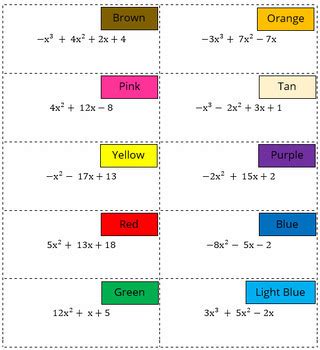 Adding And Subtracting Polynomials Coloring Activity By Algebra Beagle