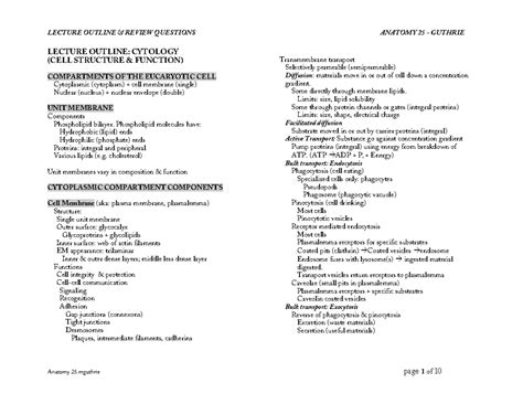 Lecture Outline Cytology CELL Structure Function LECTURE OUTLINE REVIEW Studocu
