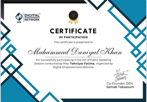 Muhammad Daniyal Khan On Linkedin Excited To Share My Certificate Of Participation In The Art