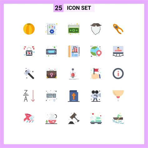 25 Universal Flat Color Signs Symbols Of Men Movember Report Hipster Payment Editable Vector