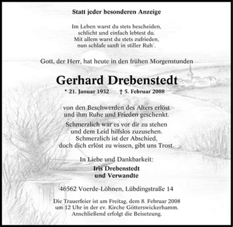 Traueranzeigen Von Gerhard Drebenstedt Trauer In Nrwde