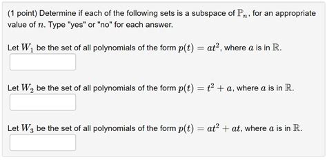 solved determine if each of the following sets is a subspace