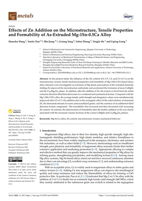 Pdf Effects Of Zn Addition On The Microstructure Tensile Properties And Formability Of As