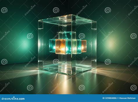Glass Cube With Glowing Lights In Dark Stock Illustration