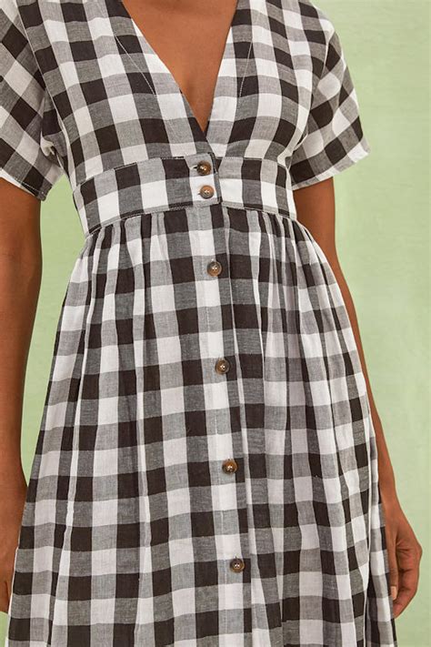 Black And White Gingham Dress Cotton Dress Button Front Midi Lulus