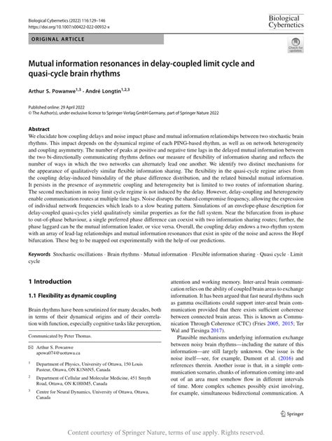 Mutual Information Resonances In Delay Coupled Limit Cycle And Quasi Cycle Brain Rhythms