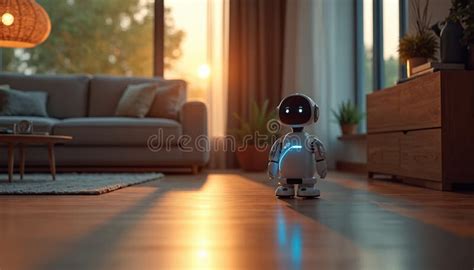 Ai Robot Stands In Living Room Modern Tech Home Assistant Helps People