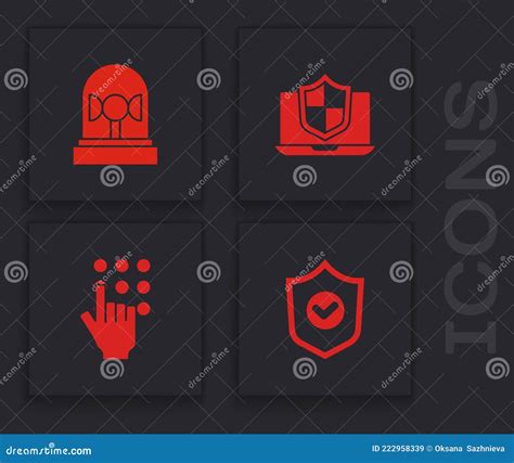 Set Shield With Check Mark Flasher Siren Laptop Protected Shield And Password Protection Icon