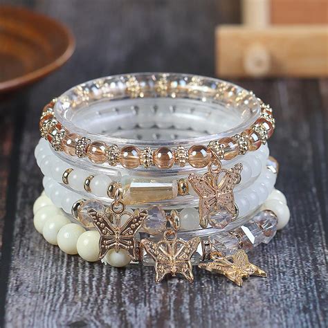 4pcsset Bohemian Simple Classy Bracelet Butterfly Pendant Multi Layer