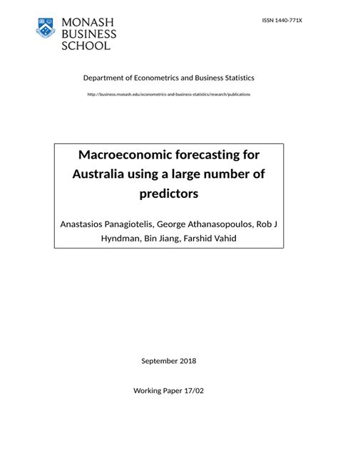 Macroeconomic Forecasting For Australia Using A Large Number Of Predictors Pdf Regression