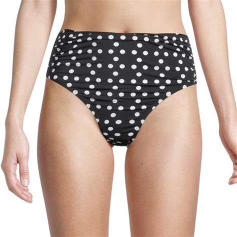 Tahari Swim Nwt Tahari Rouched High Rise Black White Polka Dot