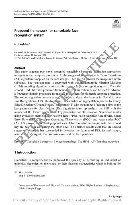 proposed framework for cancelable face recognition system request pdf