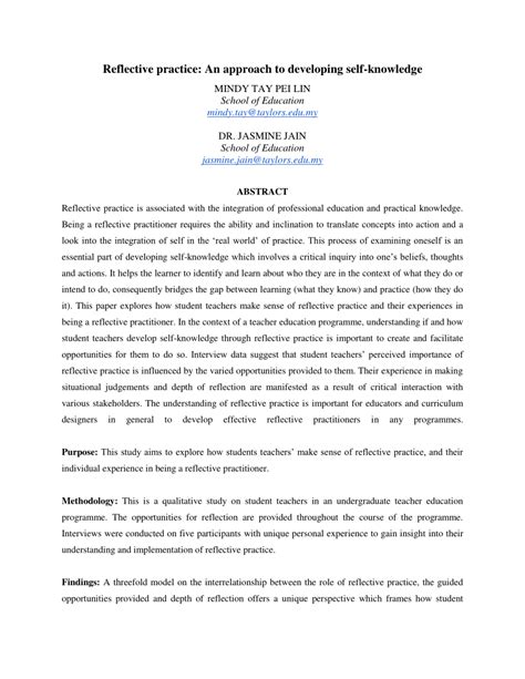 Pdf Reflective Practice An Approach To Developing Self Knowledge