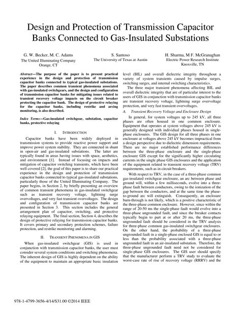 Pdf Design And Protection Of Transmission Capacitor Banks Connected To Gas Insulated Substations