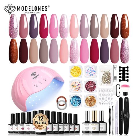 Jual Modelones Gel Nail Polish Kit With Uv Light 48w Nail Lamp 12