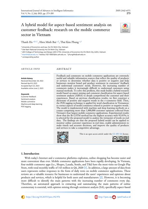 Pdf A Hybrid Model For Aspect Based Sentiment Analysis On Customer