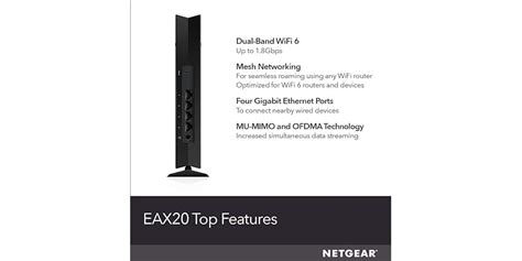 Netgear EAX20 WiFi 6 Mesh Range Extender Open Box