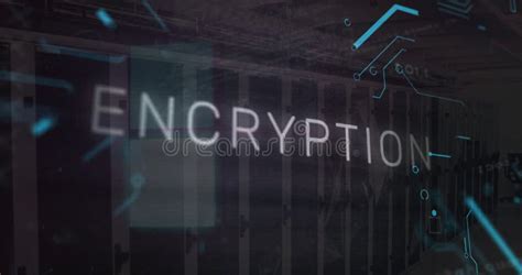 Image Of Network Of Connections And Encryption Text Over Server Room