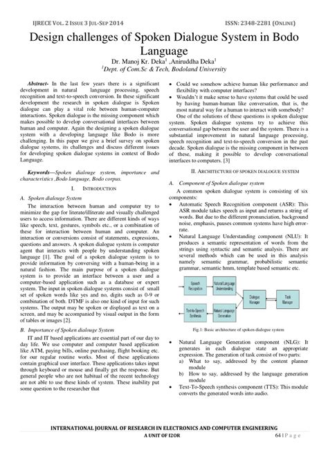 Pdf Design Challenges Of Spoken Dialogue System In Bodo Language