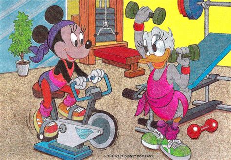 My Favorite Disney Postcards Metallic Minnie Mouse And Daisy Duck At The Gym Exercising
