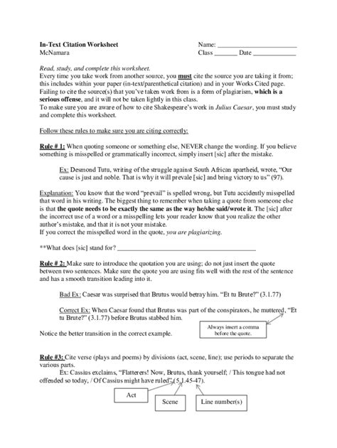 Fillable Online MLA In Text Citations Worksheet English 101 2 Works Fax Email Print PdfFiller