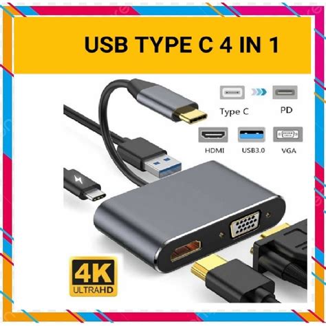 Jual Converter USB Type C To Hub PD USB 3 0 HDMI VGA 4in1 Adapter 4K UltraHD Shopee Indonesia