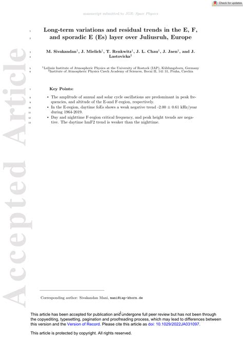 Pdf Long‐term Variations And Residual Trends In The E F And