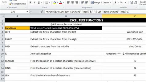 Eaf3 Excel Text Functions Left Right Mid And Len Trim Clean