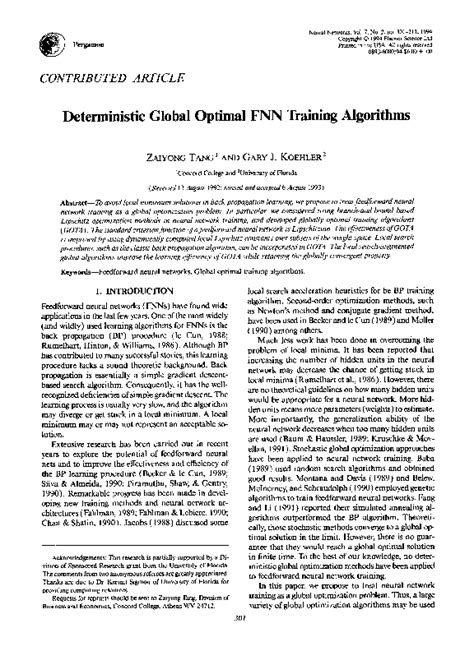 Pdf Deterministic Global Optimal Fnn Training Algorithms Zaiyong
