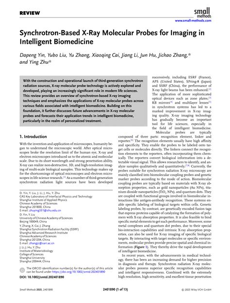 Synchrotron‐based X‐ray Molecular Probes For Imaging In Intelligent
