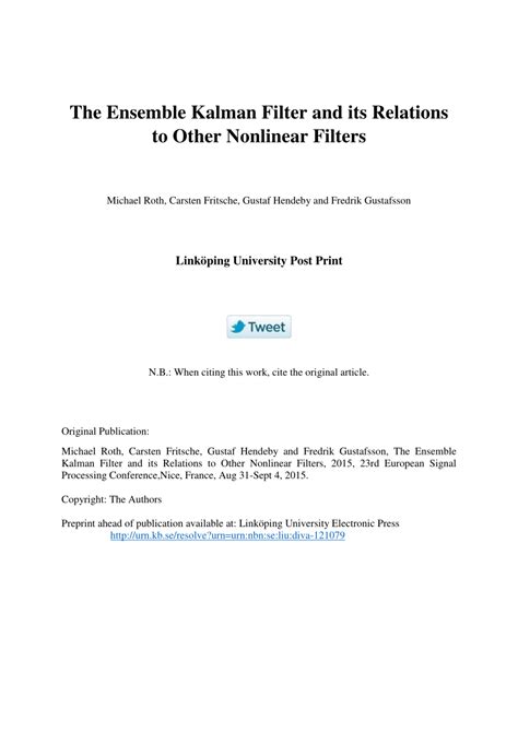 Pdf The Ensemble Kalman Filter And Its Relations To Other Nonlinear Filters