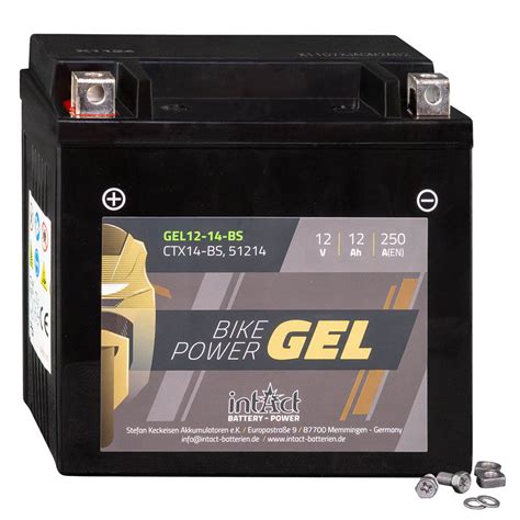 Intact Bike Power Motorradbatterie Gel Ctx14 Bs 12v 12ah 51214 Gel12 14 Bs Batterie24 De