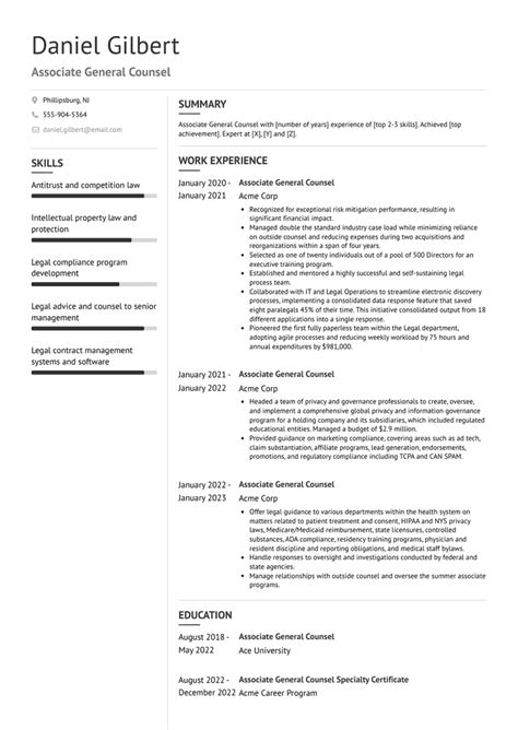 10 Associate General Counsel Resume Examples That Work