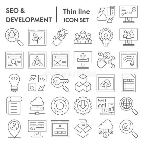Seo And Development Line Icon Set Computing Symbols Collection Vector