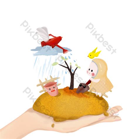 식목일 크리 에이 티브 일러스트레이션 나무 심기 귀여운 만화 환경 손으로 그린 물주기 일러스트 Png Psd 무료 다운로드 Pikbest