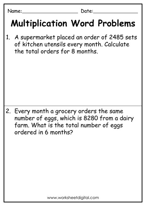 Multiplication Word Problems Grade 4 Worksheet Digital 1 Teacher