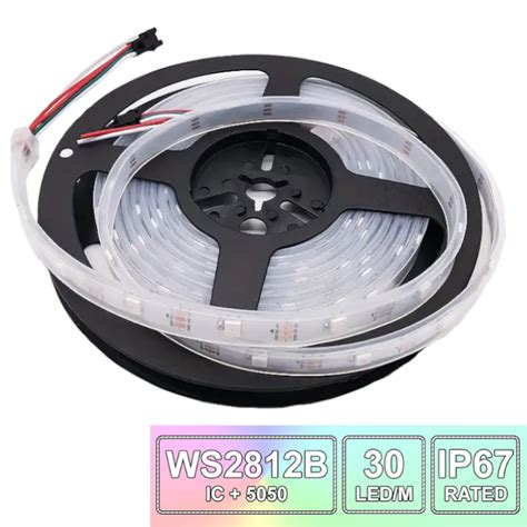 Rgb Led Strip 5v Ws2812b 30 Led M White Pcb Ip67 Neopixel 5 Meter