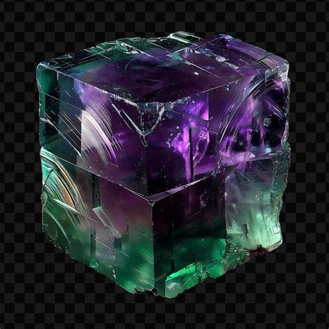 Premium Psd Fluorite Crystal Cube With Square Shape Purple And Green