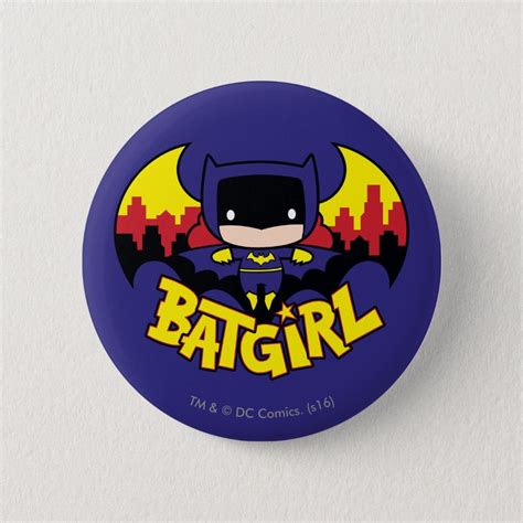 Chibi Batgirl With Gotham Skyline And Logo Pinback Button Zazzle Skyline Logo Chibi Batgirl