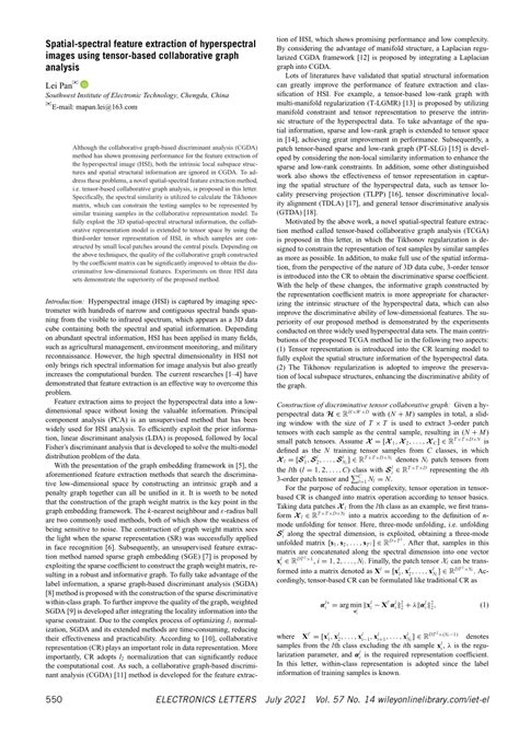 pdf spatial‐spectral feature extraction of hyperspectral images using